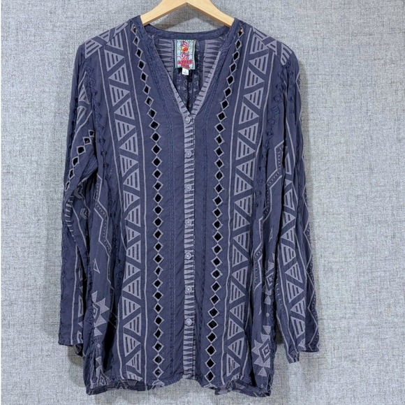 Johnny Was | Tops | Johnny Was Slate Blue Gray Embroidered Eyelet Cupra ...